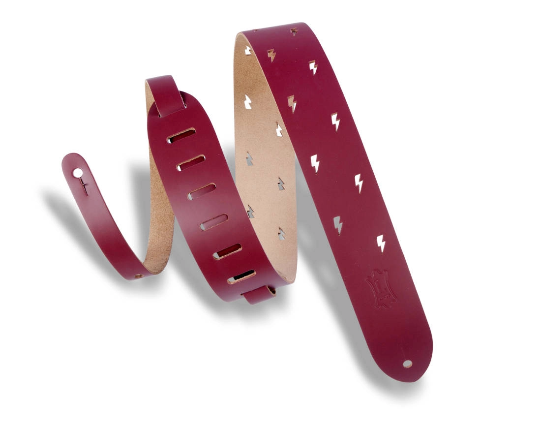 Levy's 2 Inch Chrome-Tan Leather Guitar Strap W/ Lightning Bolt ...